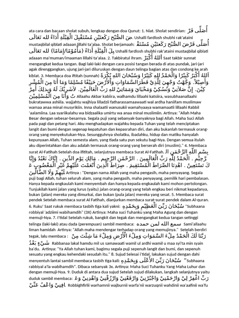 Ata Cara Dan Bacaan Sholat Subuh | PDF