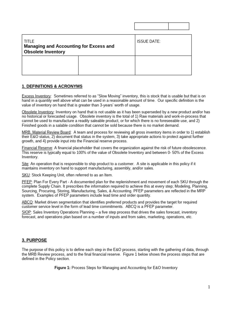 Excess and Obsolete Inventory Policy | PDF | Inventory | Debits And Credits