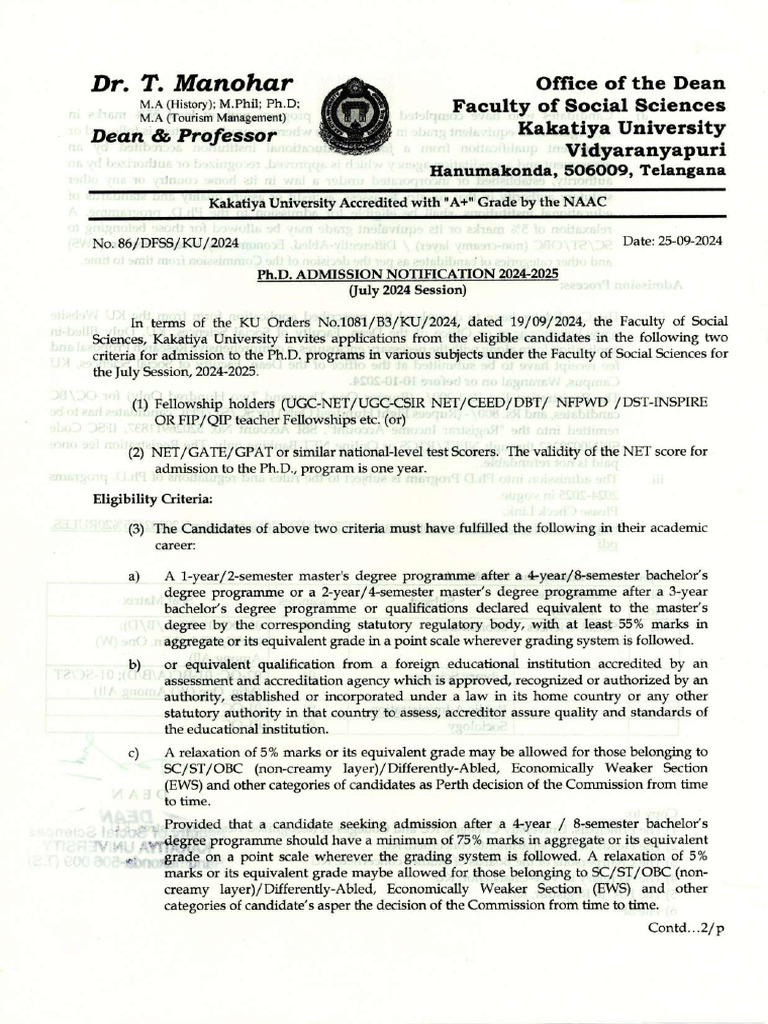 2766 - 202425 PHD Notification of DFSS KU | PDF