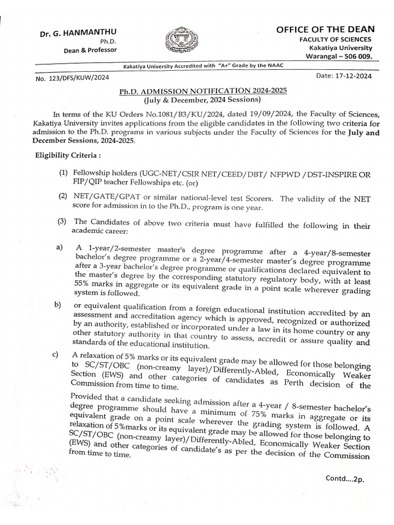 2818 - PHD Notification 202425 Sciences | PDF