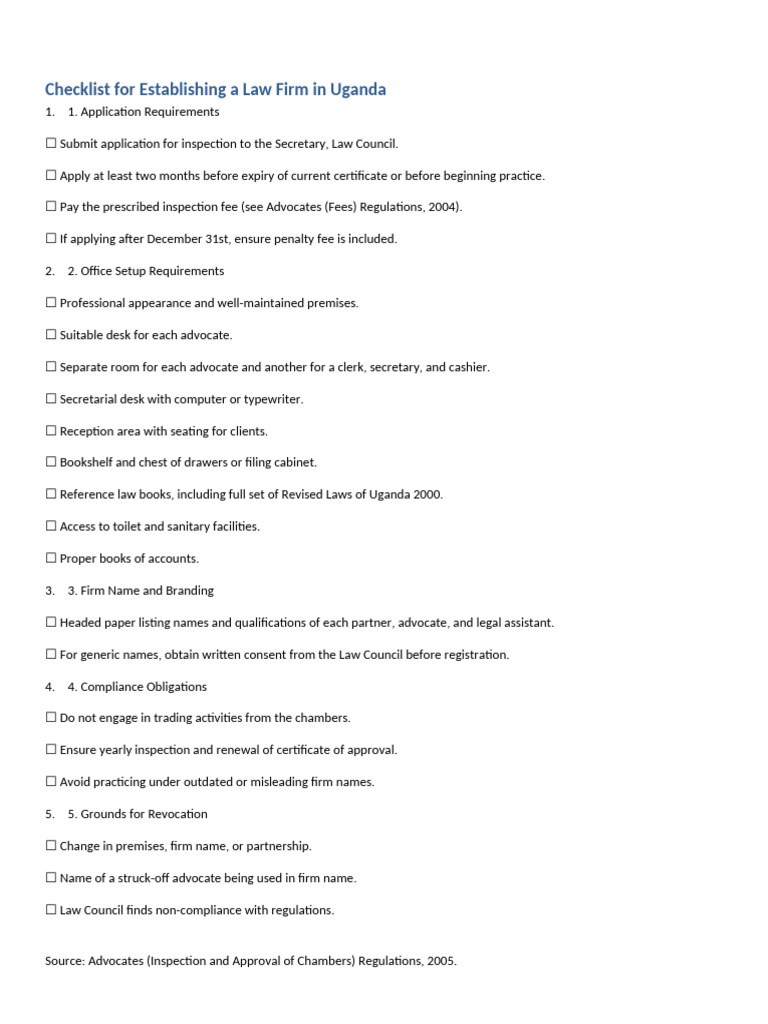 Checklist For Law Firm Setup | PDF