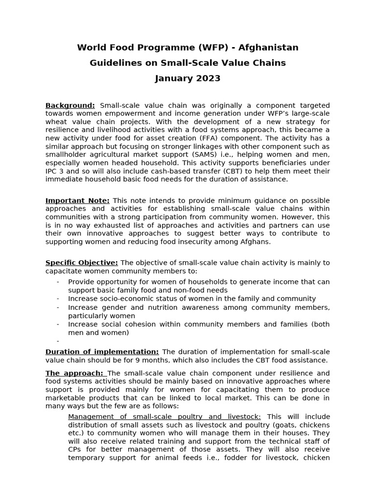 Annex 9 - Guidelines for Small-scale Value Chain Activities | PDF | World Food Programme | Food ...
