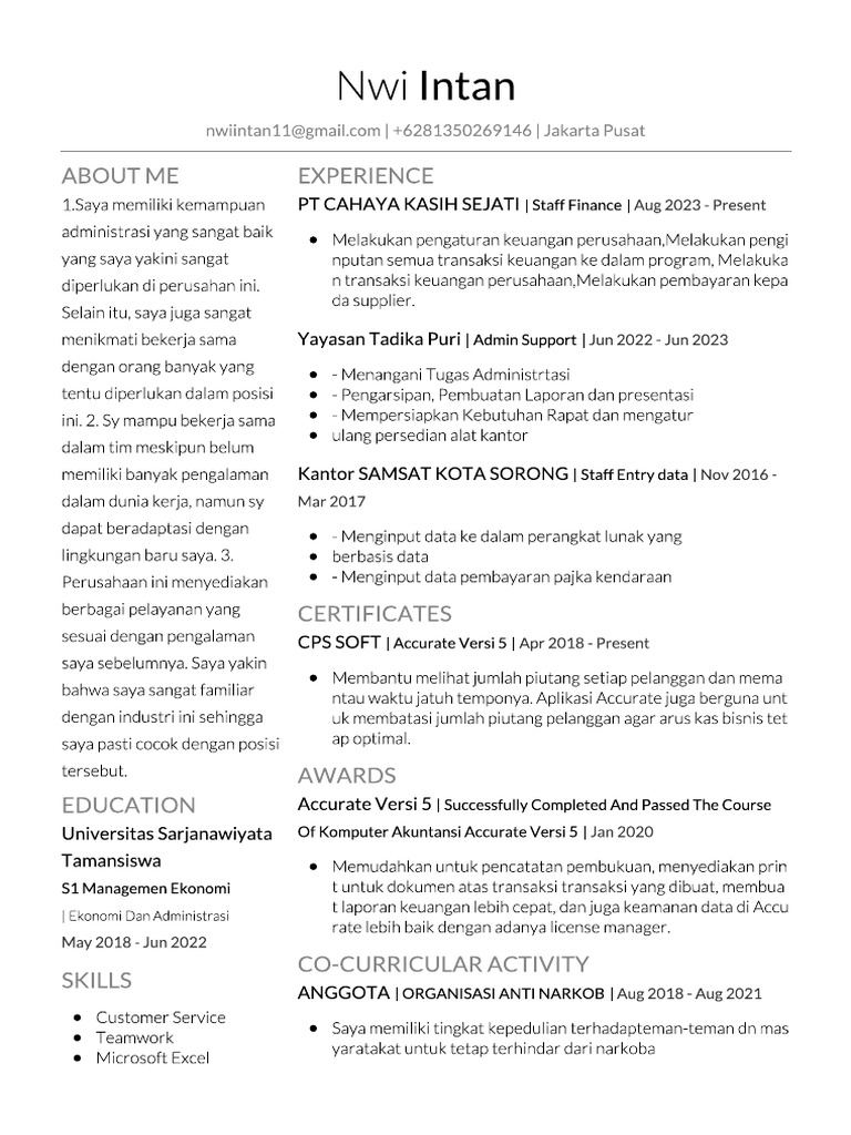 CV Nwi Intan (New) | PDF