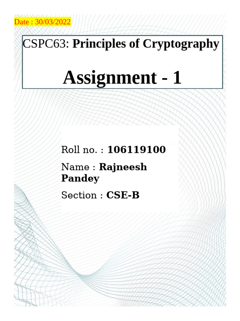 Crypto Assignment-1 | PDF | Encryption | Arithmetic