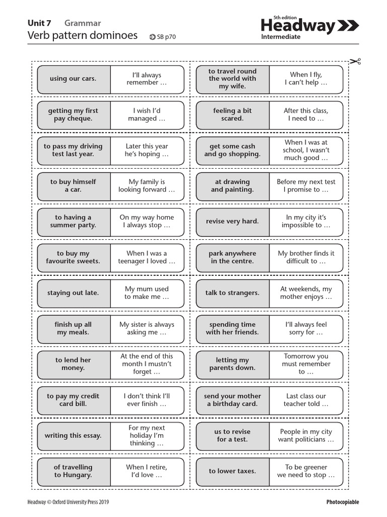 Verb pattern dominoes | PDF