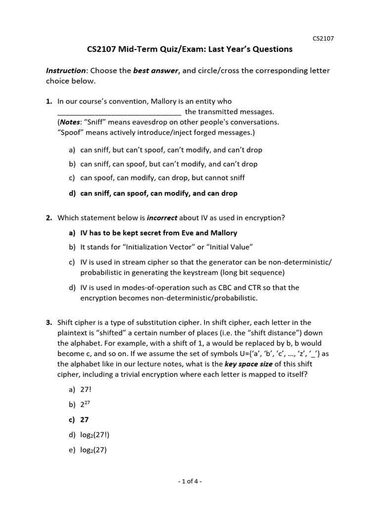 CS2107 Mid Term Last Year Questions (With Answers) | PDF | Cryptography ...