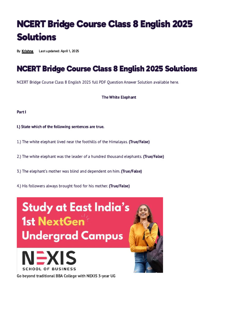 Class 8 English Bridge Course Solutions | PDF | Cloud | Grief