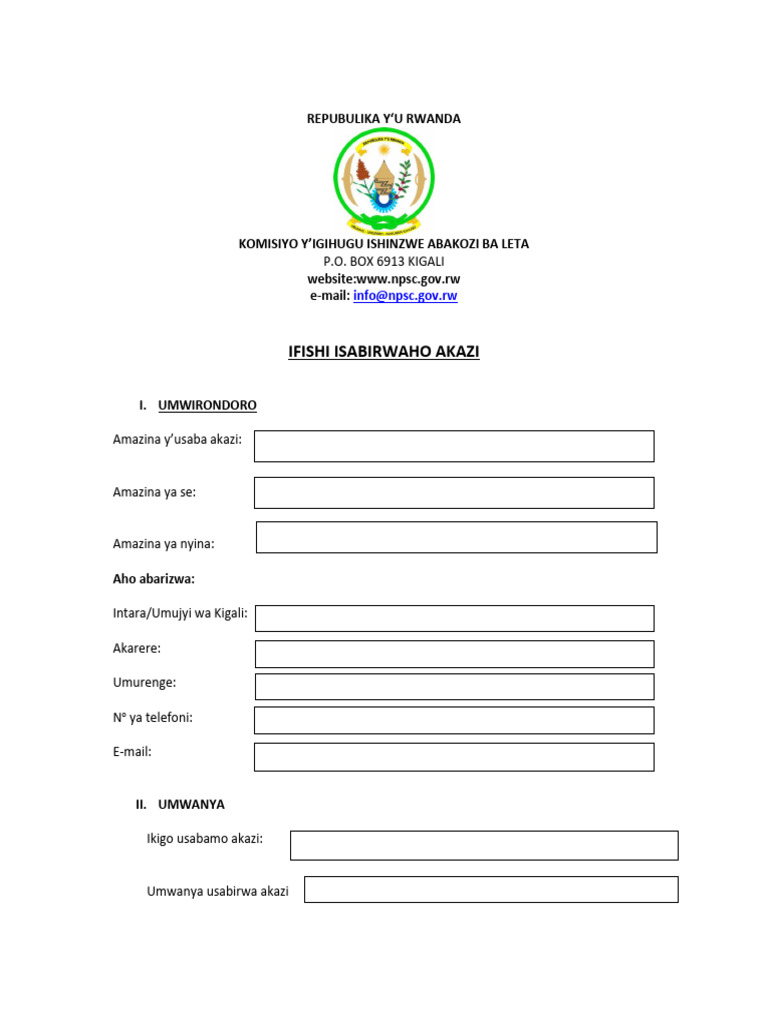Application Form Kinyarwanda | PDF