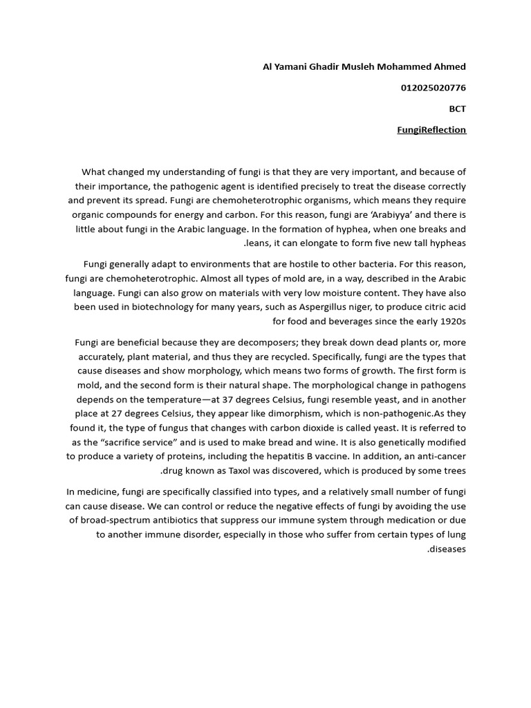 Ghadeer Musleh FungiReflection | PDF | Fungus | Mold