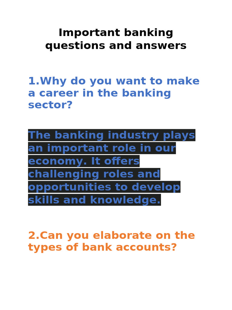 Important Banking Questions and Answers | PDF | Banks | Loans