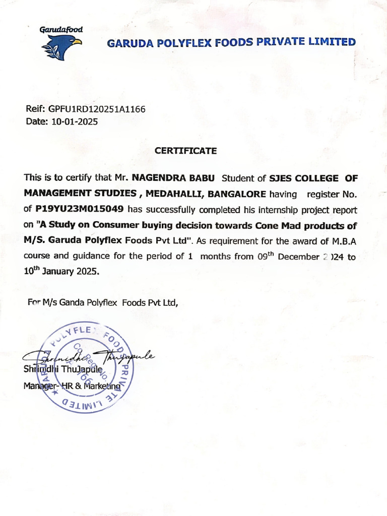 NAGANDRA - Intership Certificate | PDF