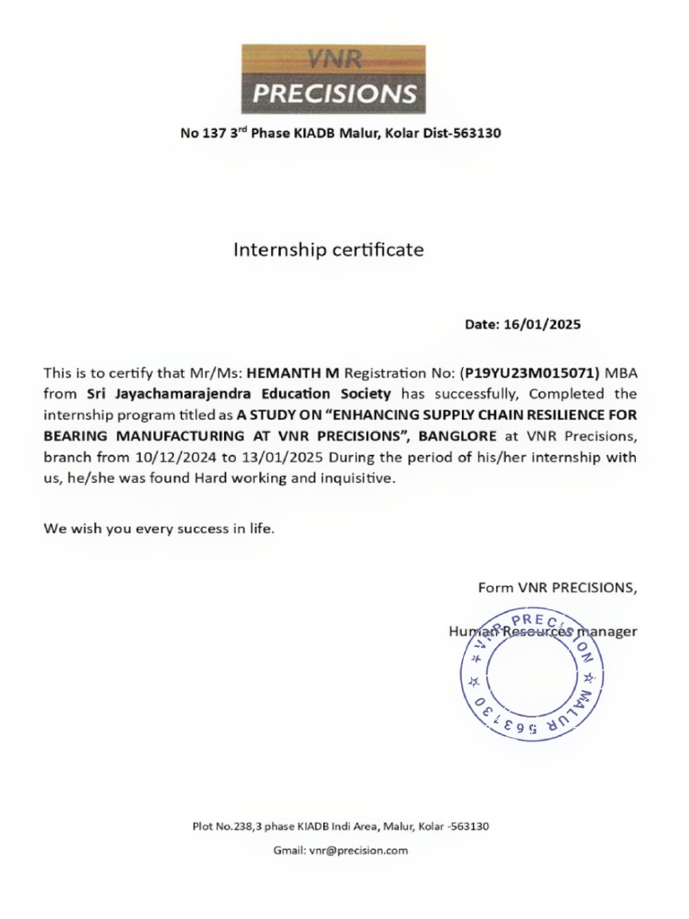 Hemanth intership certificate | PDF