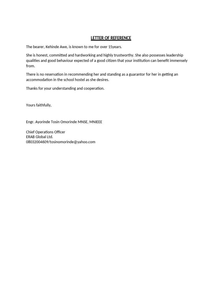 Letter of Reference | PDF