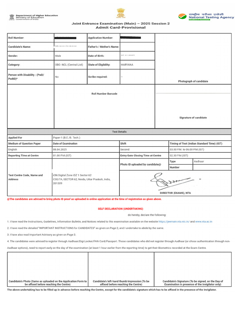 AdmitCard 250310201796 | PDF