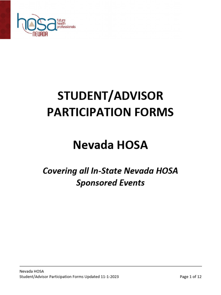 Nevada HOSA Participant and Advisor Forms 11 5 2023 V1 | PDF | Dress ...