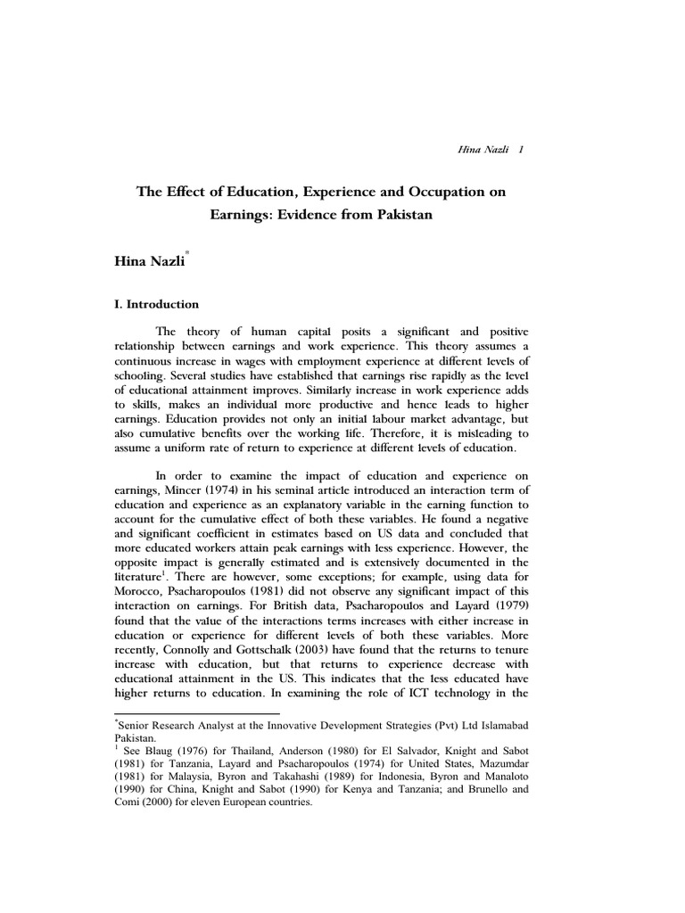 Education, Experience, and Earnings in Pakistan | PDF | Sampling ...