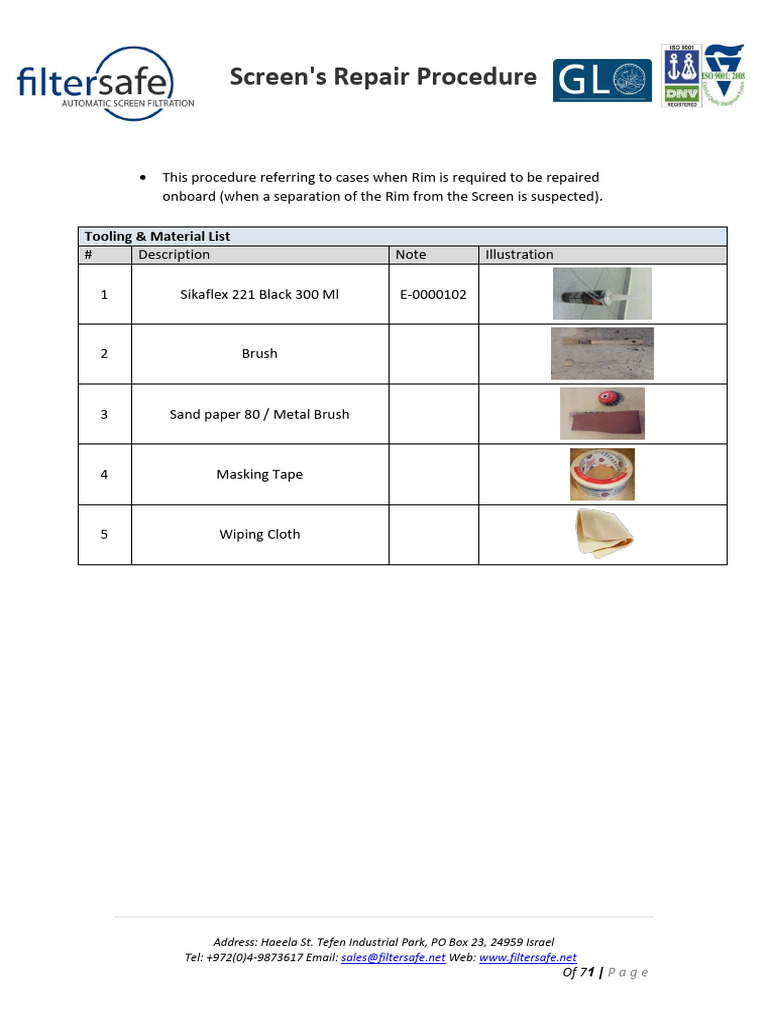 Screen's Repair Procedure 00012 REV.2 DOC - 00334 | PDF | Industrial Processes | Materials