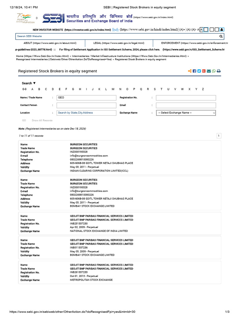 SEBI - Registered Stock Brokers in Equity Segment | PDF | Securities ...