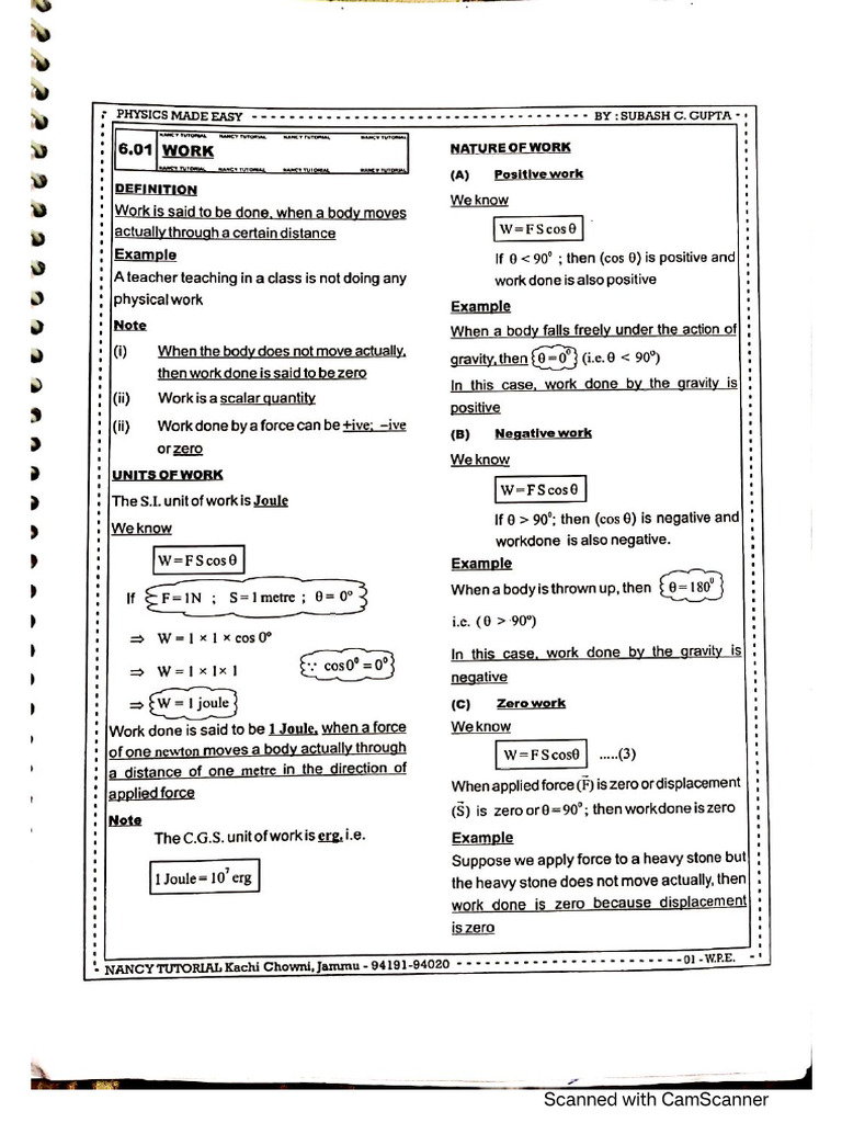 Work Power and Energy Notes by Scg | PDF