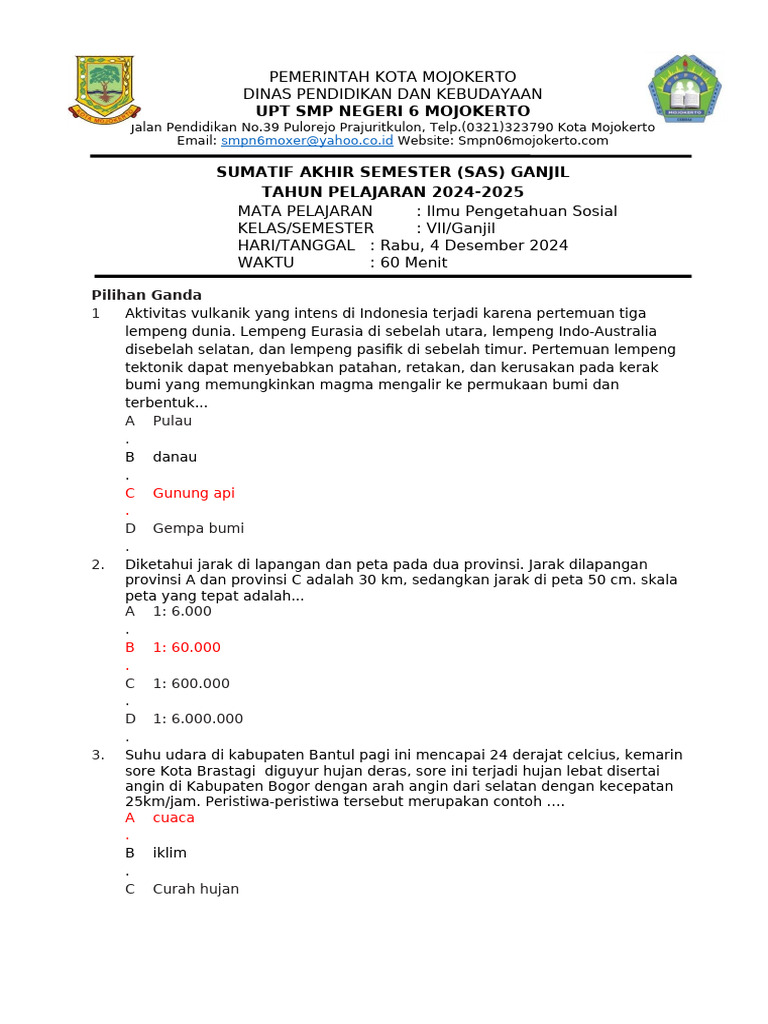 Sas Ips Kelas 7 Ganjil Ta 2024-2025 | PDF