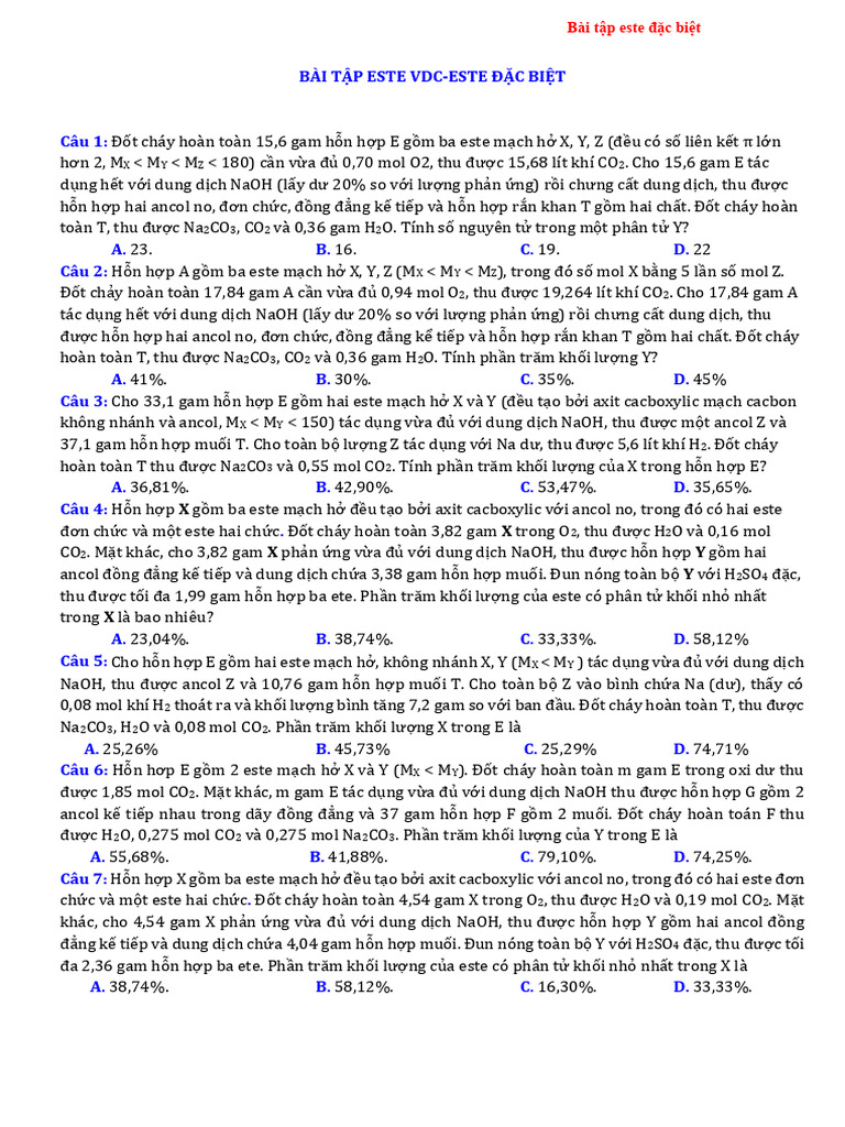 BÀI TẬP ESTE VDC-ESTE ĐẶC BIỆT-ĐỀ | PDF