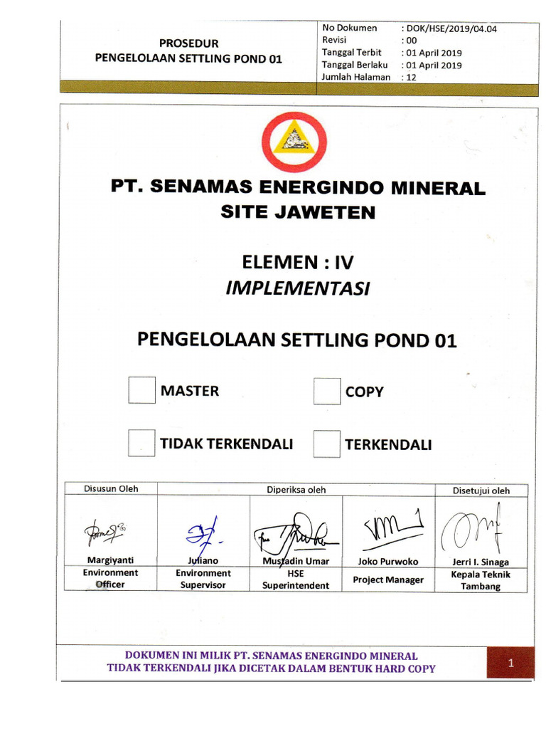 Prosedur Pengelolaan Settling Pond 01 | PDF