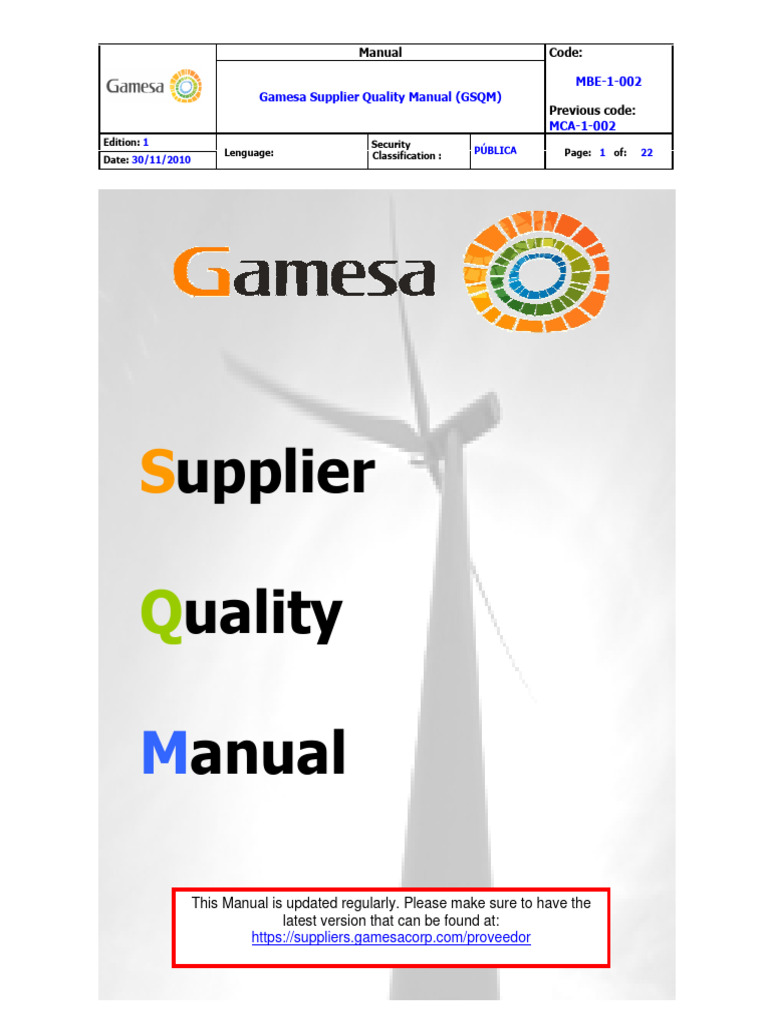 Gamesa Supplier Quality Manual | PDF | Supply Chain | Business