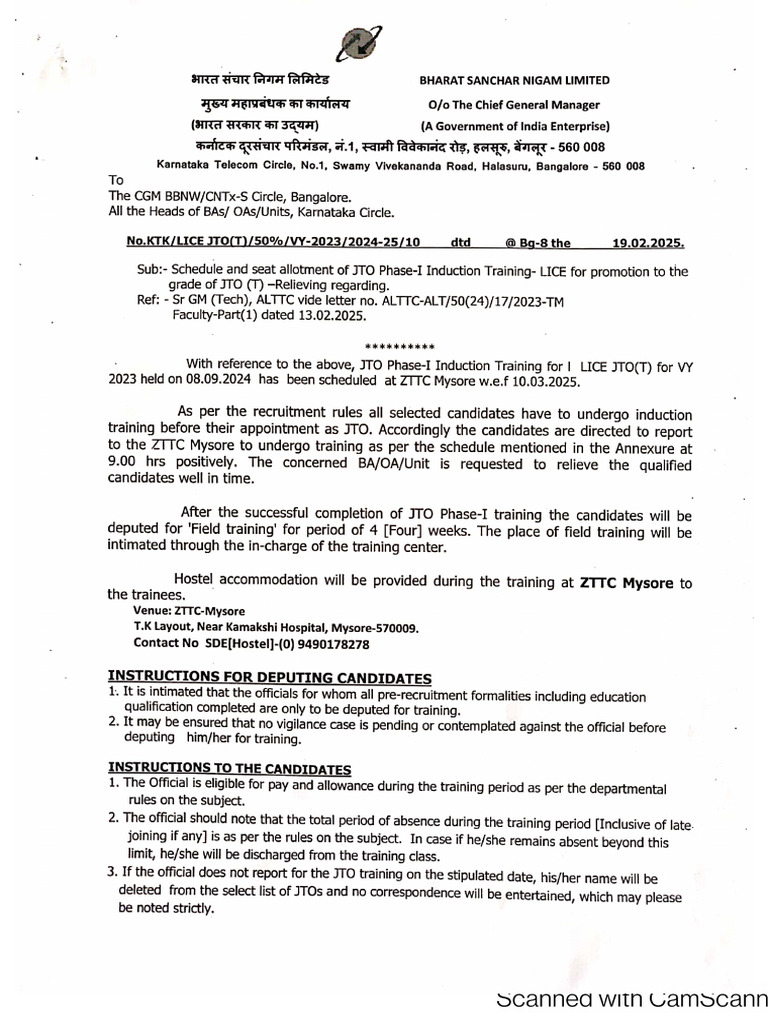 LICE JTO Training Letter | PDF