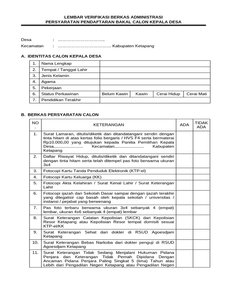 Verifikasi Berkas Calon Kepala Desa | PDF