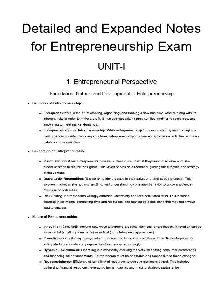 Entrepreneurship Exam Study Notes | PDF | Entrepreneurship | Marketing