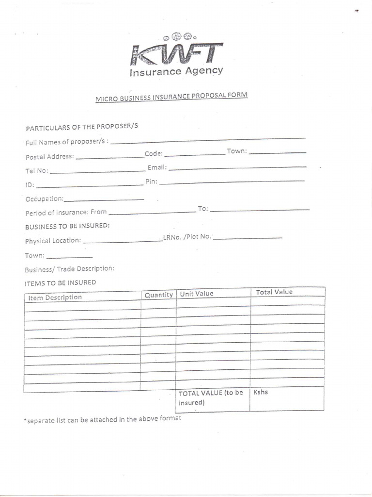 KWFT Business Insurance Proposal Form | PDF