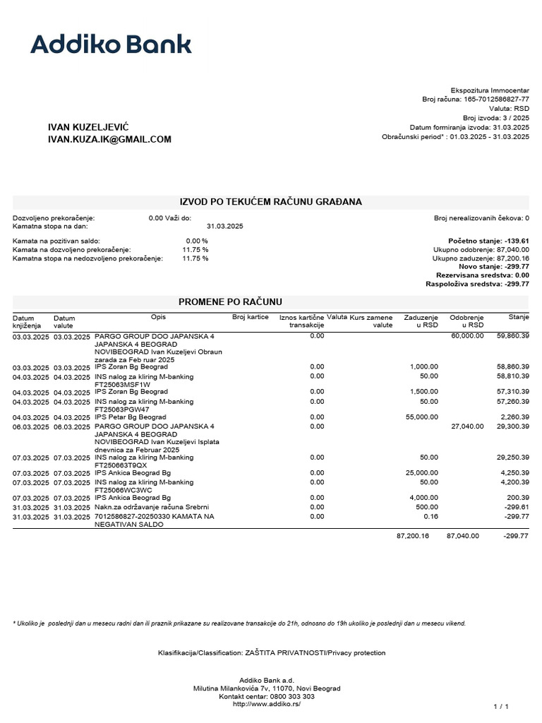 Bank statement addiko | PDF