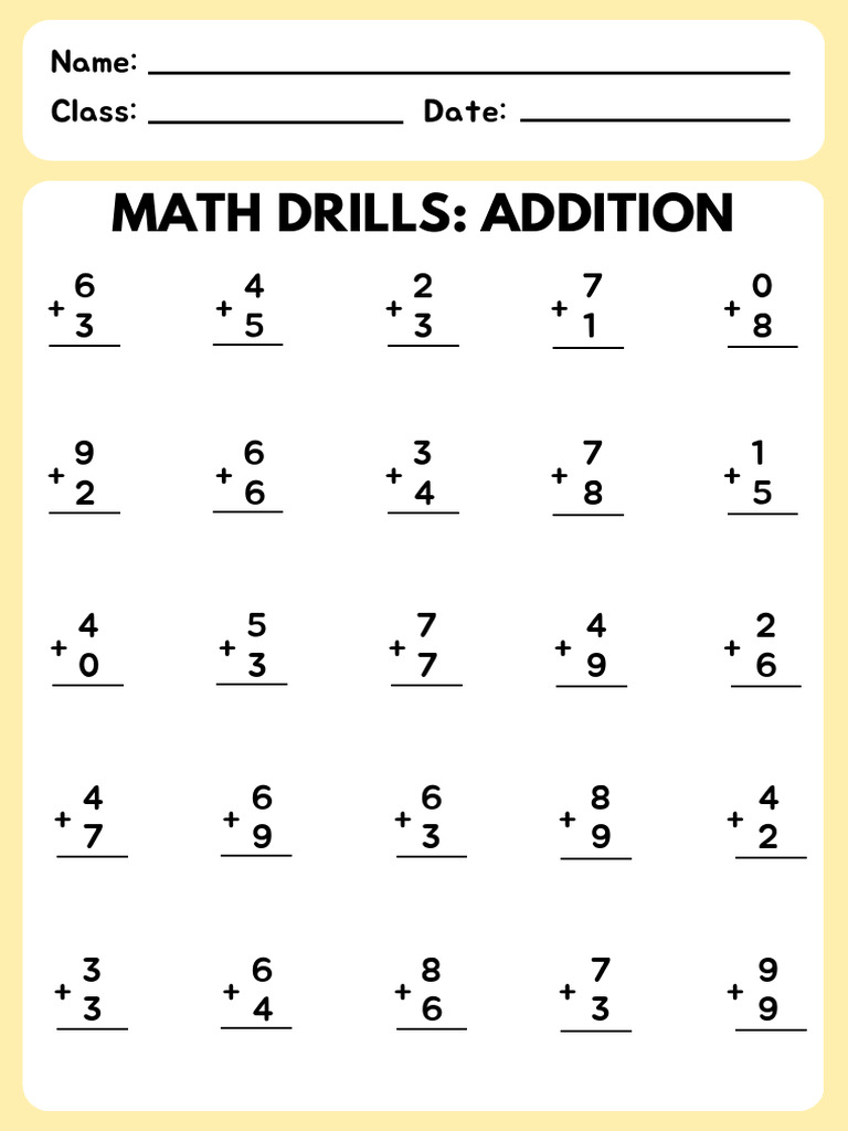 Math Drills Addition Worksheet | PDF