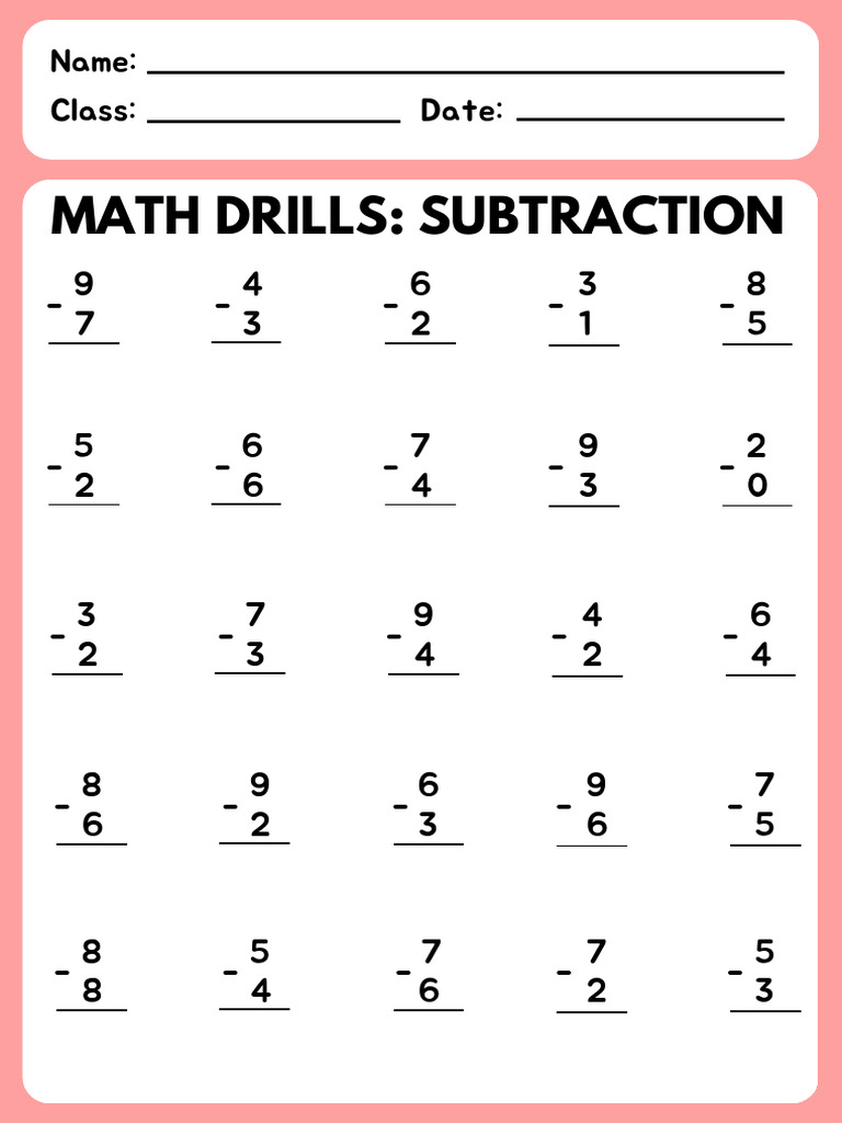 Math Drills Subtraction Worksheet | PDF