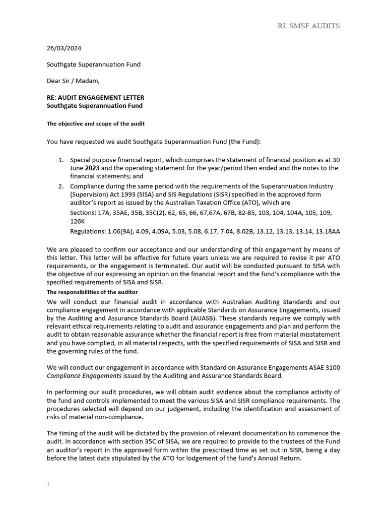 Auditor Engagement Letter | PDF | Audit | Going Concern
