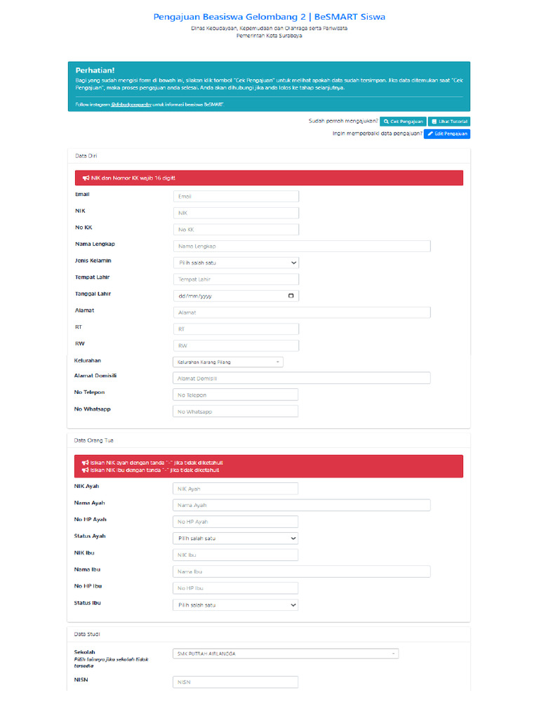 Printview form pendataan beasiswa | PDF