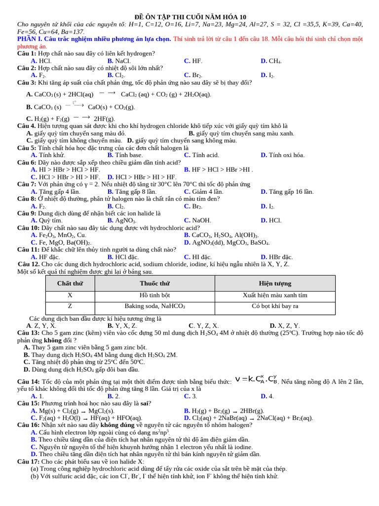 Đe Thi HK2 Hoa 10 Ca U Tru C 2025 1 | PDF
