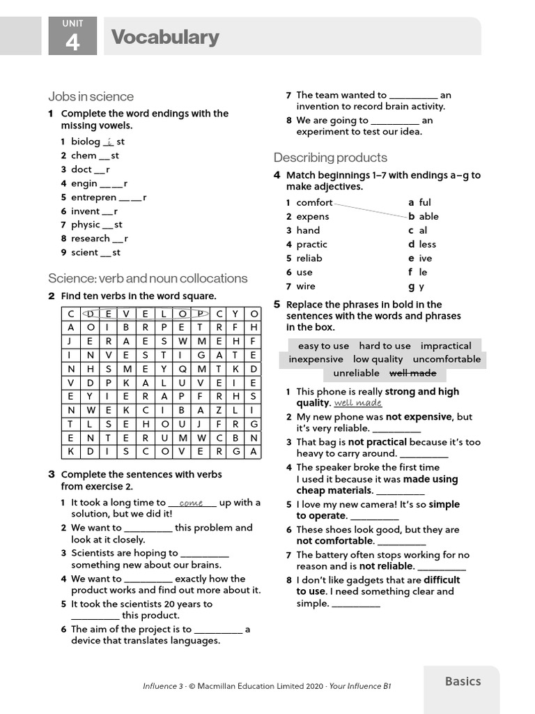 L3 B1 U4 Vocabulary Basics | PDF | Linguistic Typology | Grammar