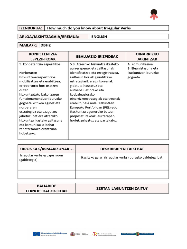 Escape Room Argudiaketa Curricularra HH-LH-DBH-BATX | PDF