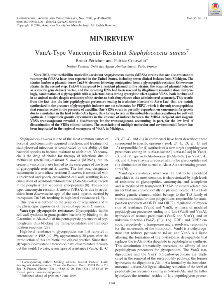 Périchon Courvalin Vana Type Vancomycin Resistant Staphylococcus Aureus ...