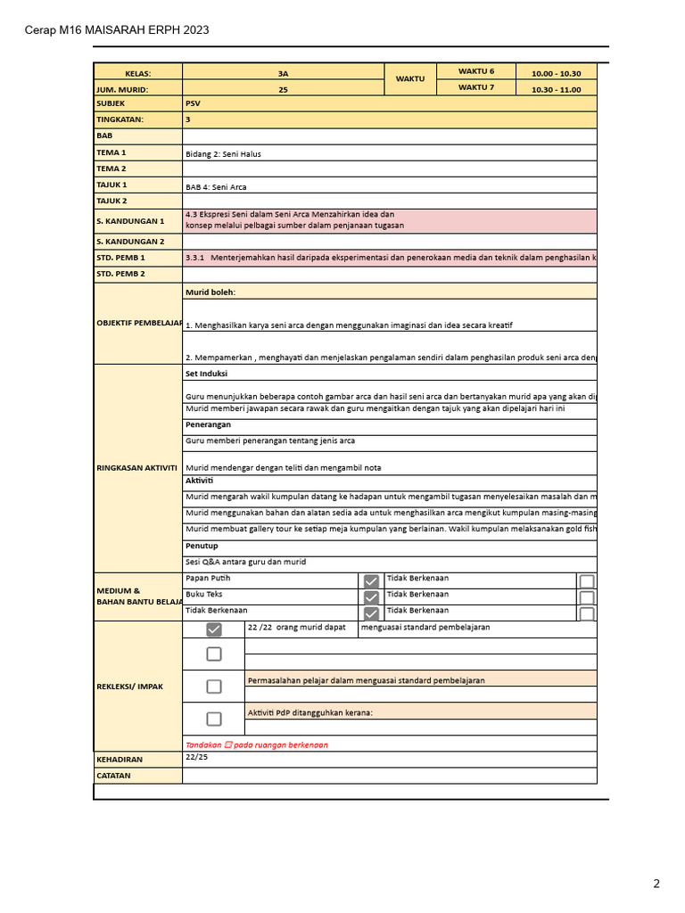 Cerap M16 MAISARAH ERPH 2023 - Google Sheets | PDF