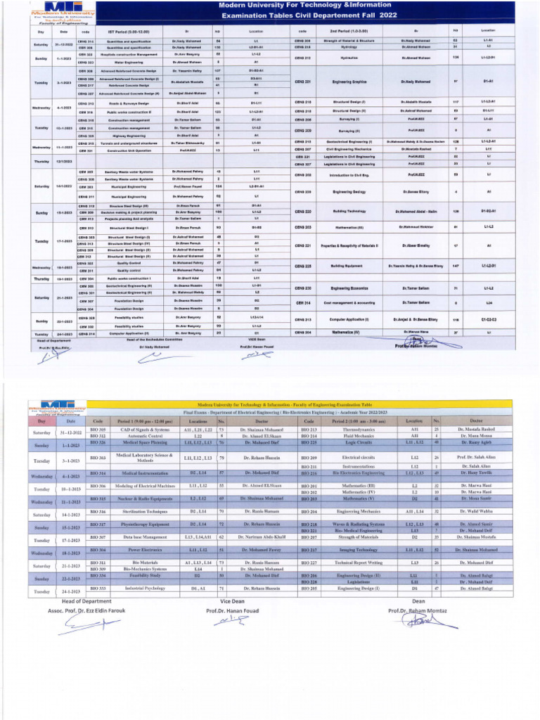 Final Exam Time Table | PDF