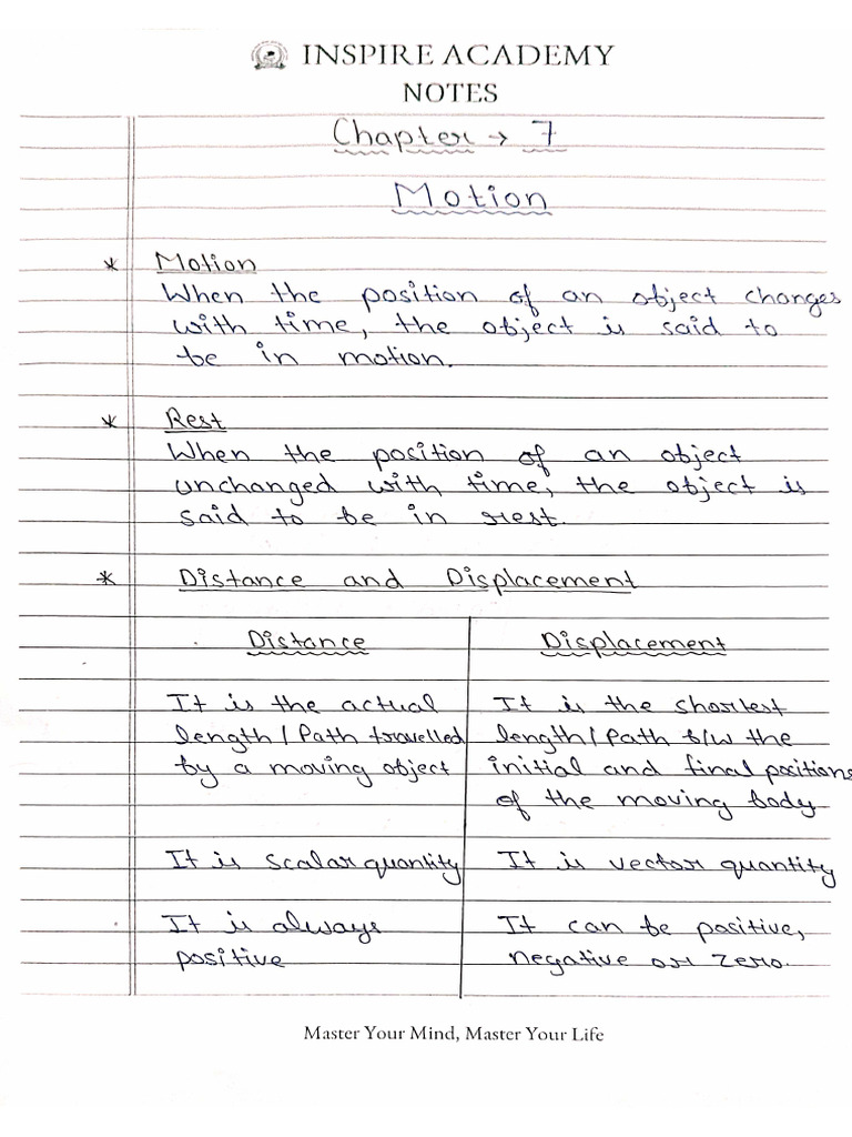 Class-9th Chapter-7 Motion Handwritten Notes | PDF