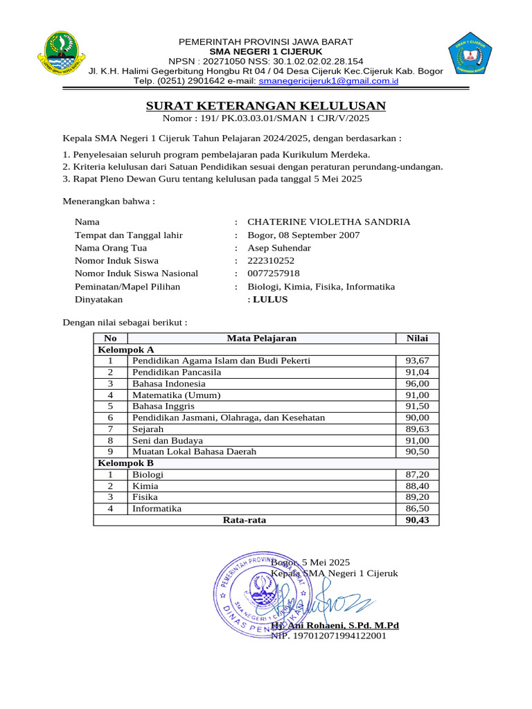 Surat Keterangan Kelulusan 2025 | PDF