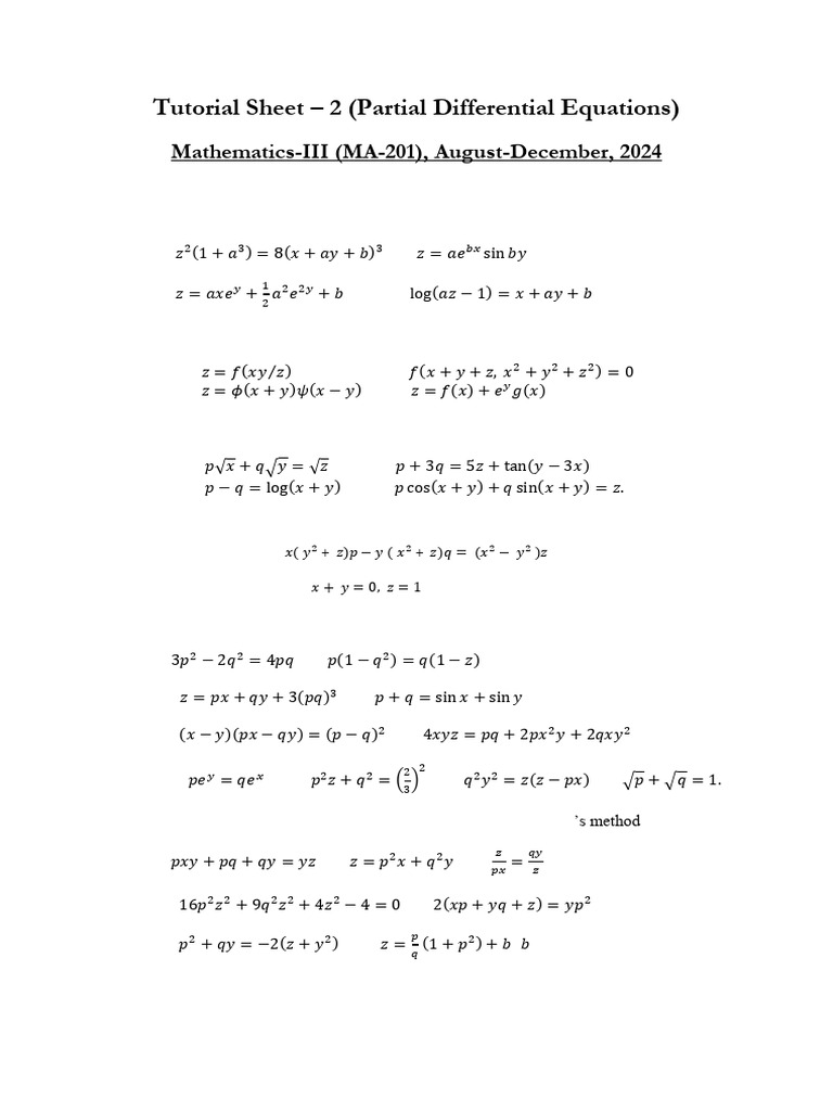 Tutorial Sheet 2 Partial Differential Equations | PDF