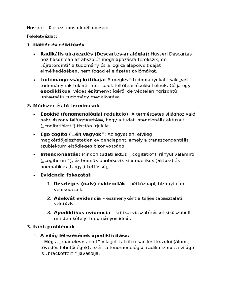Husserl Karteziánus Elmélkedések Jegyzet | PDF