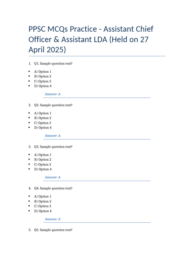 PPSC 100 MCQ Full Practice | PDF