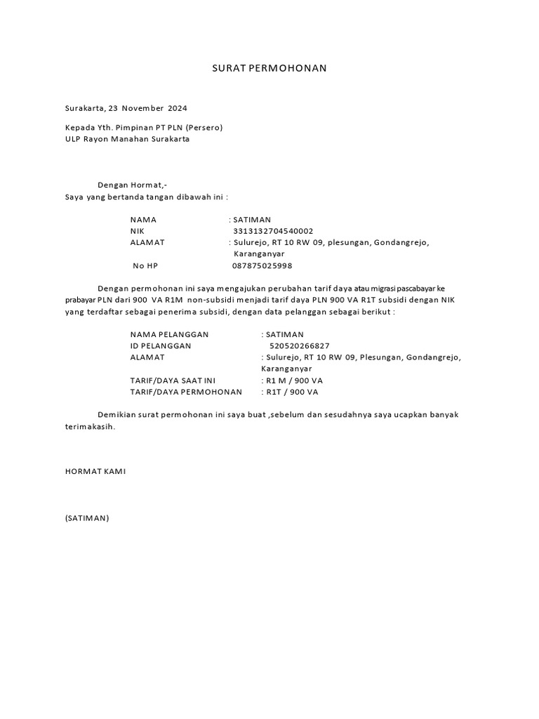 Surat Permohonan SATIMAN 2 | PDF