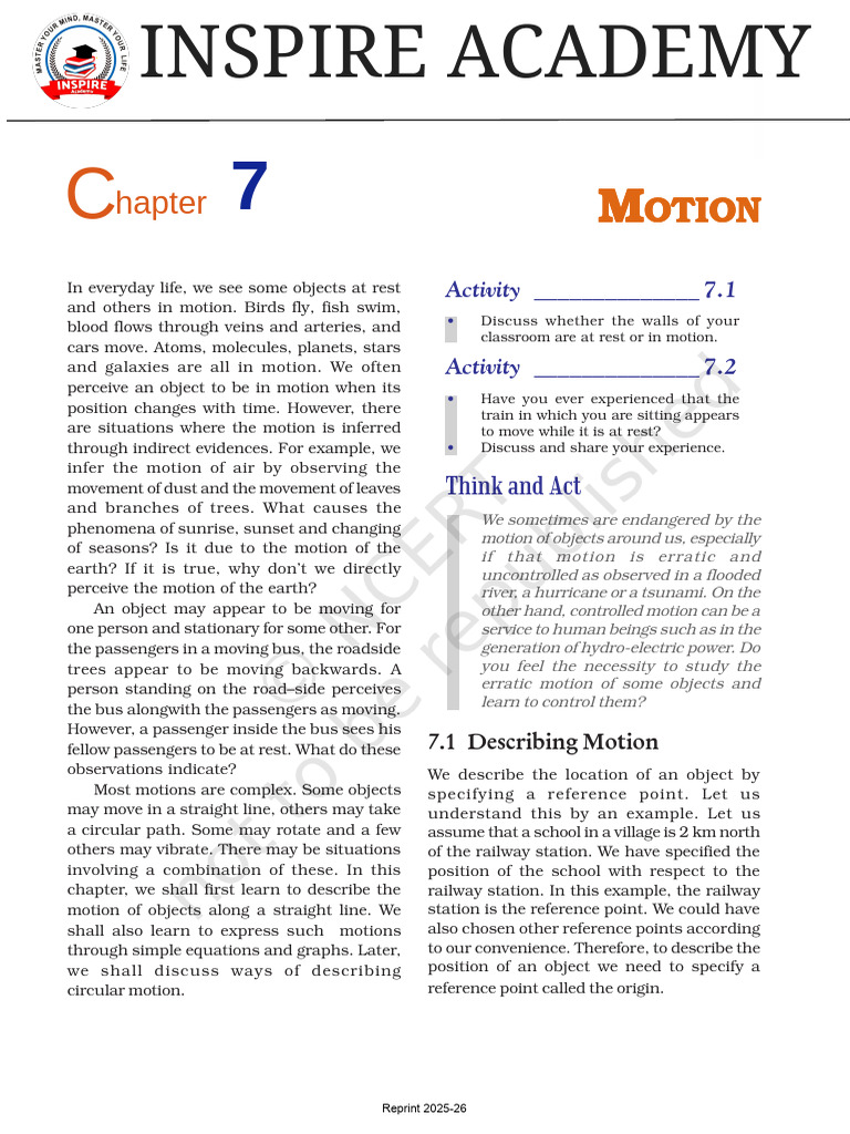 Class-9th Chapter-7 Motion Science Ncert Book | PDF | Speed | Velocity