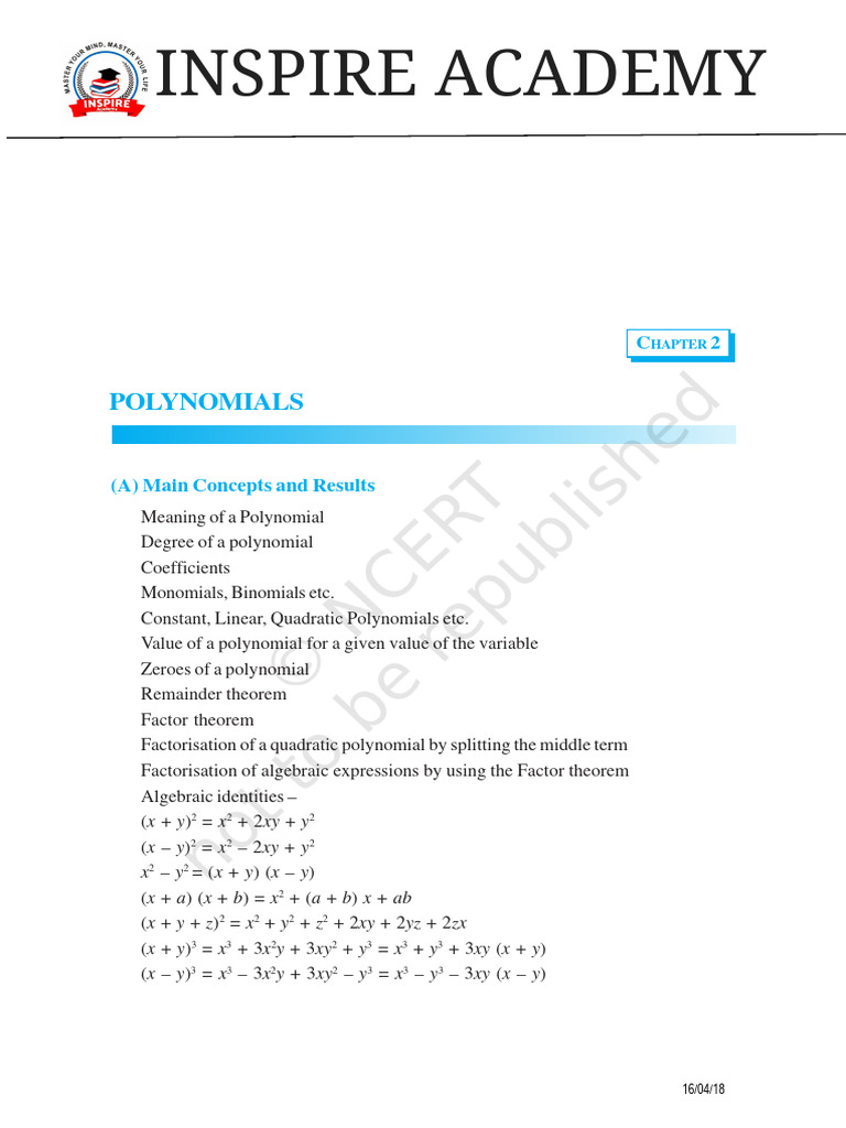 Ch-2 NCERT Examplar Class-9th | PDF | Polynomial | Factorization